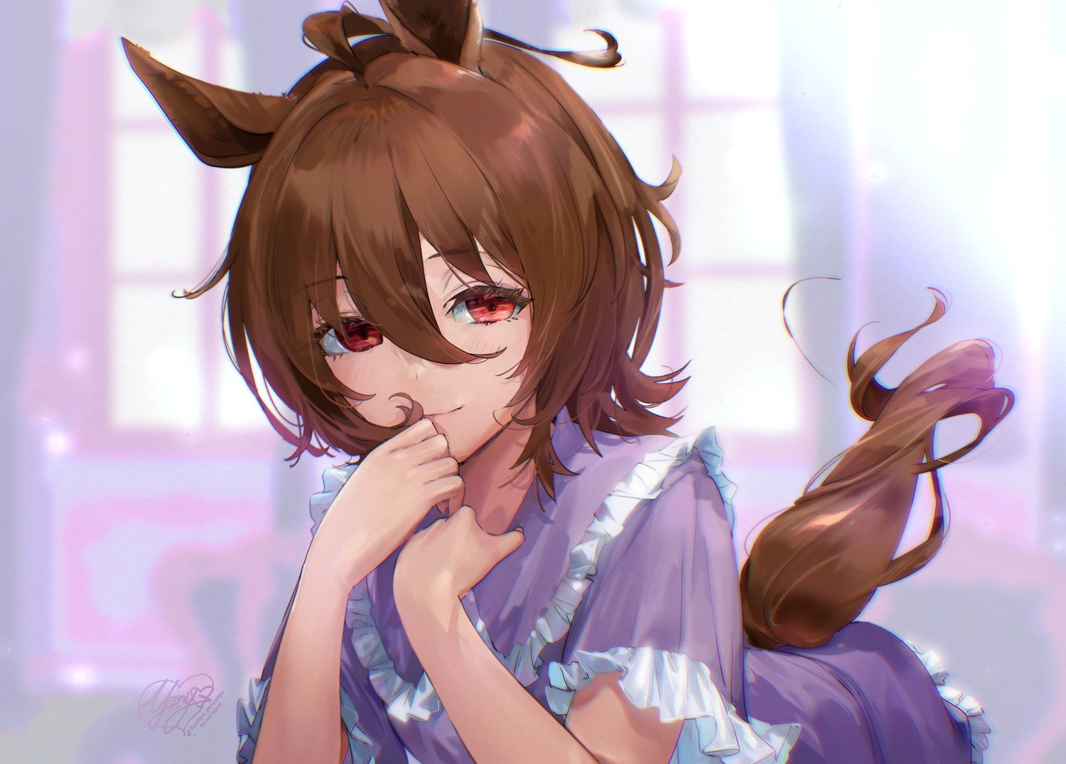 yanyo (ogino atsuki) uma musume pretty derby agnes tachyon (umamusume) animal ears breast hold ...